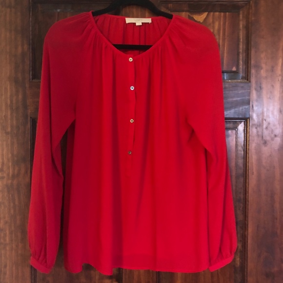 LOFT | Tops | Pretty Red Flowy Blouse Top | Poshmark